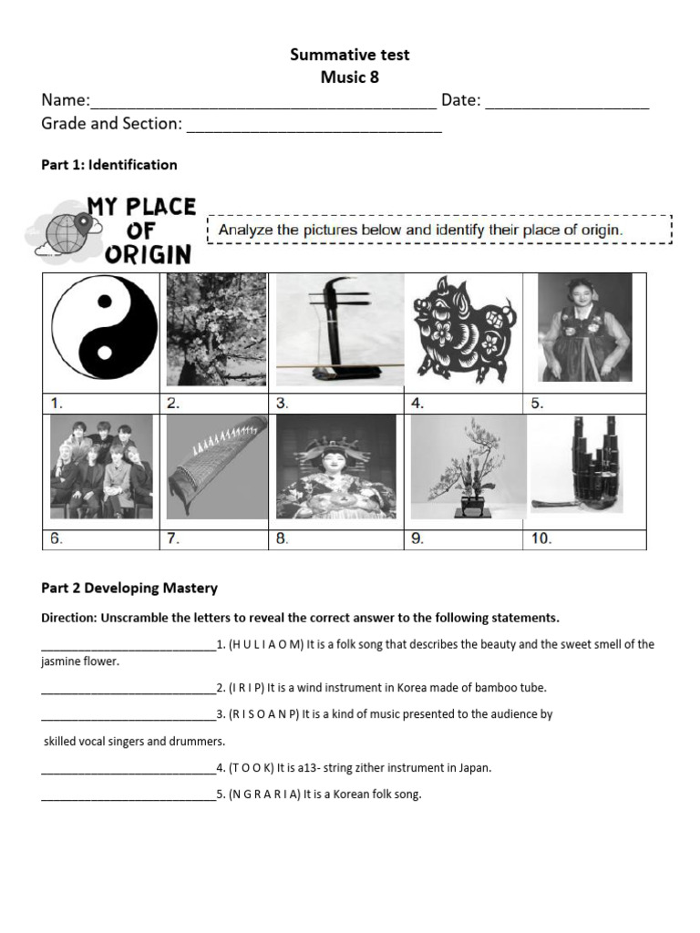 Summative Test Music | PDF