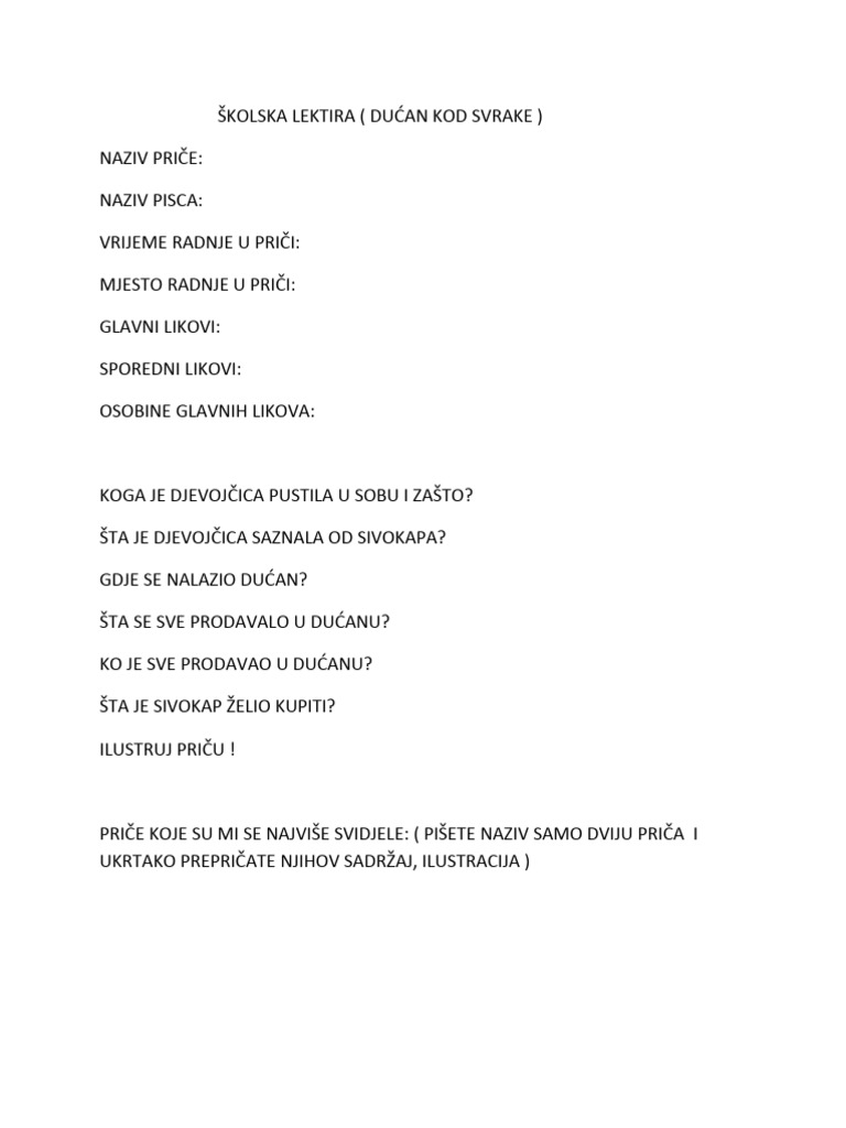 Upute Za Rad Lektire | PDF