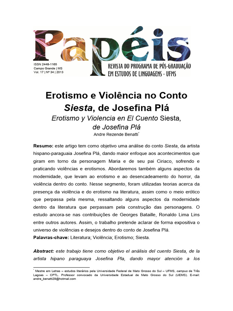 Erotismo e Violncia No Conto Siesta | PDF