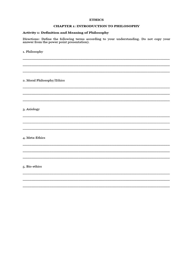 Ethics Chapter 1 Introduction To Philosophy Activity PDF | PDF