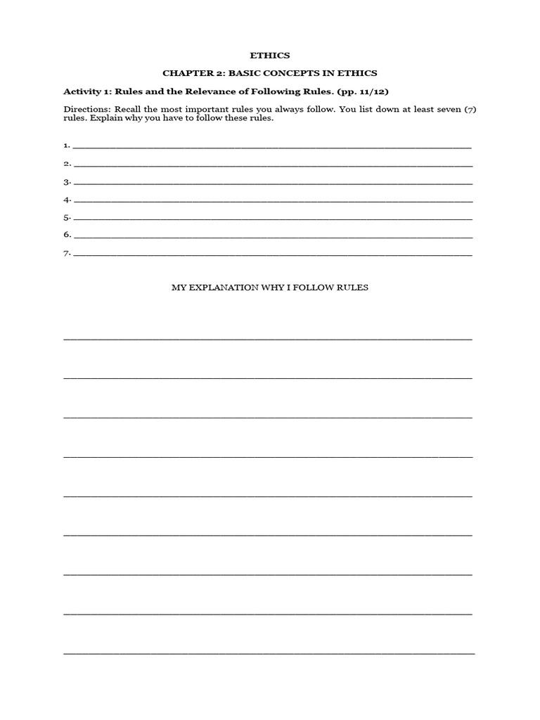 Ethics Chapter 2 Basic Concepts in Ethics Activity PDF | PDF ... Ethics Chapter 2 Basic Concepts in Ethics Activity PDF | PDF ...