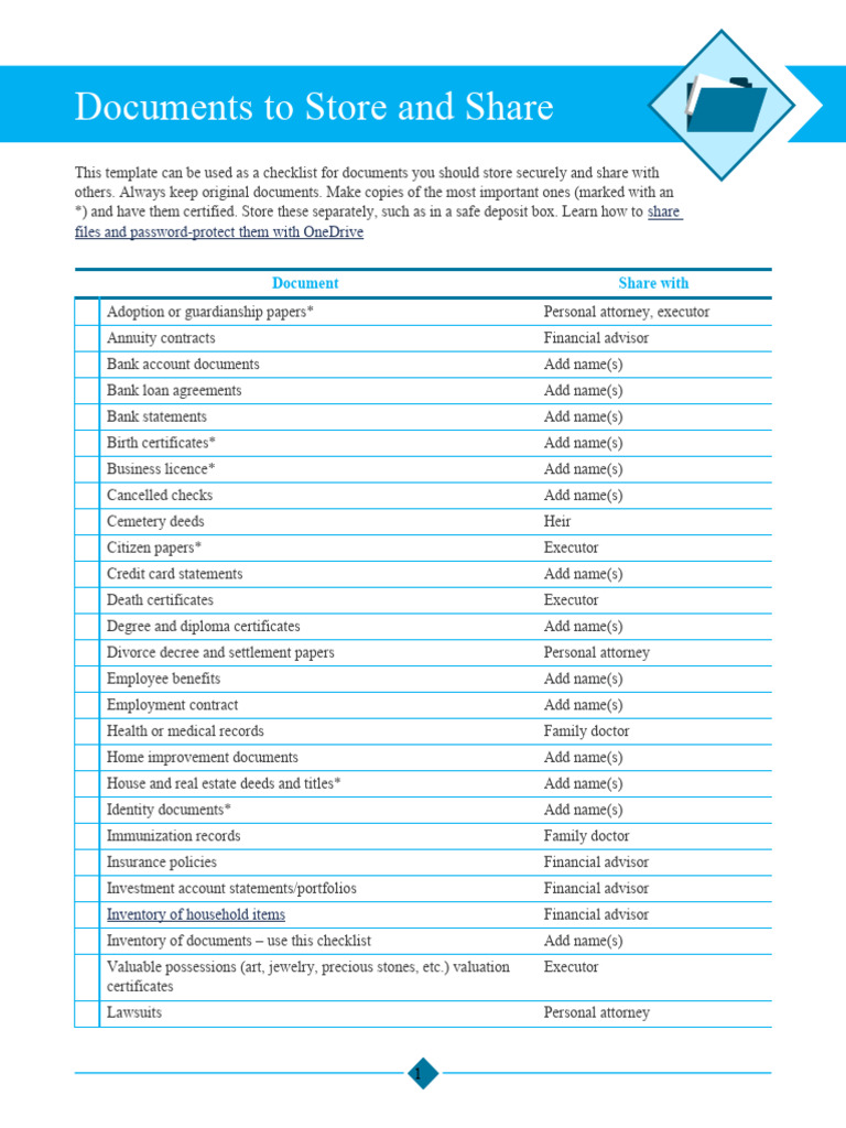 Documents To Store and Share Checklist | PDF