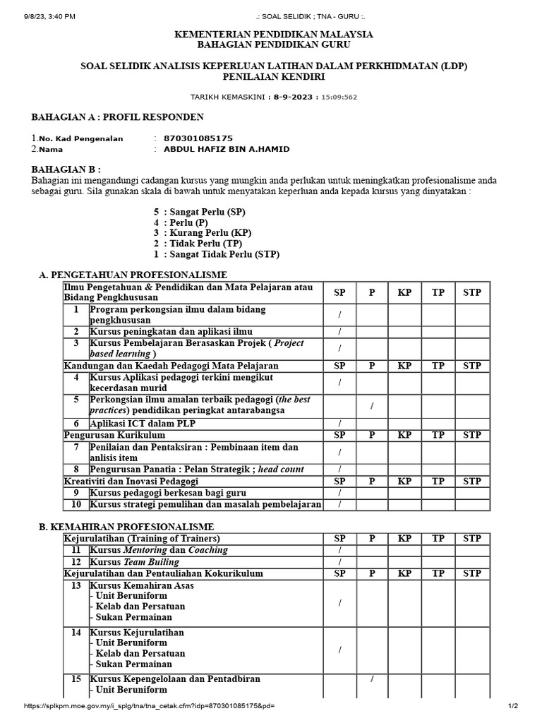 Soal Selidik Tna - Guru | PDF