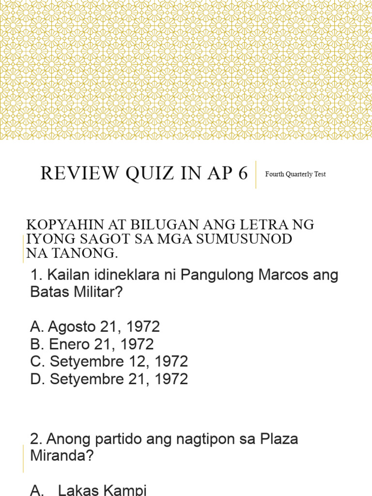 Review Quiz in AP6 Q4 | PDF