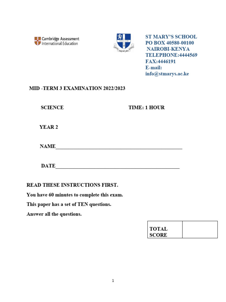 Mid Term 3 Science Yr 2 | PDF | Tooth
