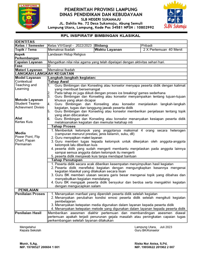RPL Inspiratif: Bimbingan Klasikal Remaja | PDF | Karier & Perkembangan