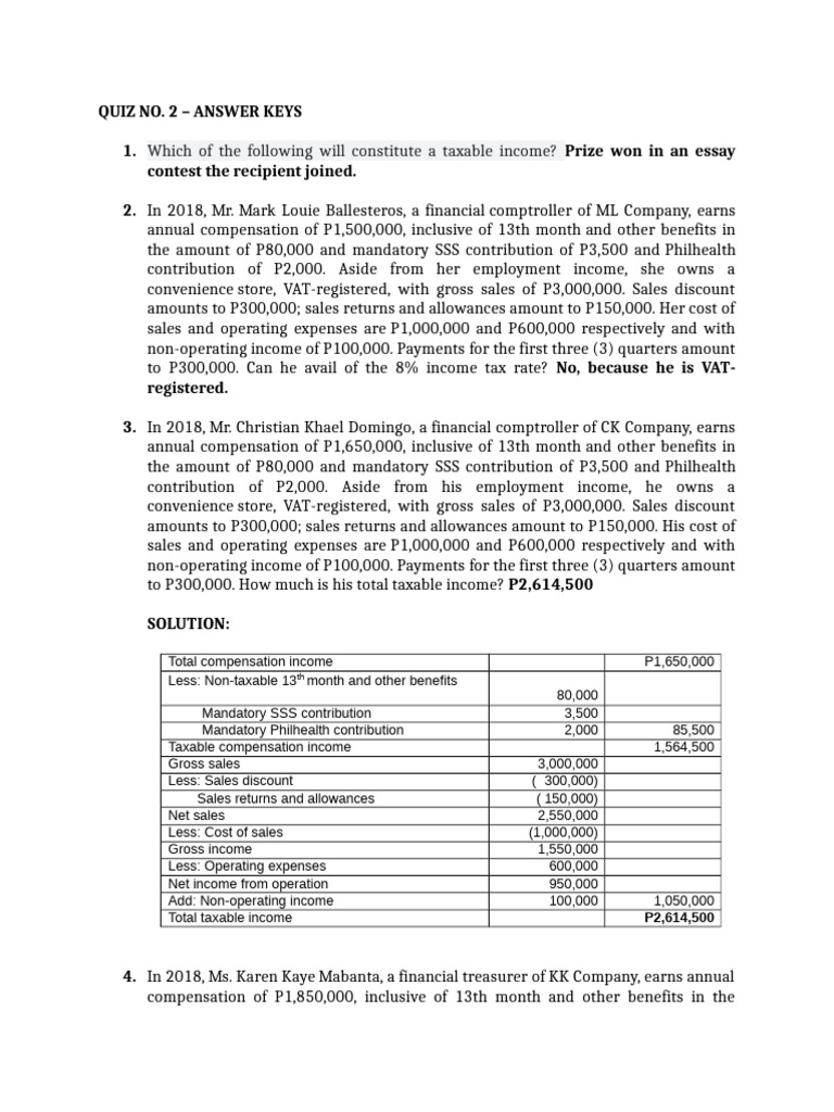 Quiz No.2 Answer Keys | PDF