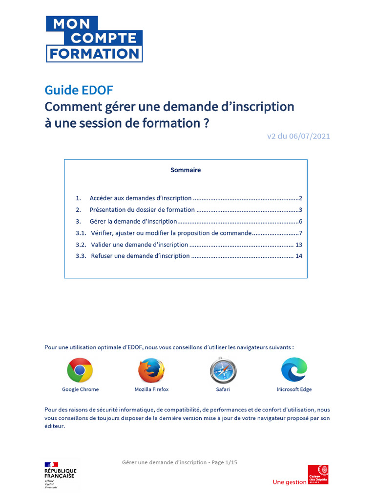 1-Guide EDOF Gerer Une Demande D Inscription 06072021 | PDF
