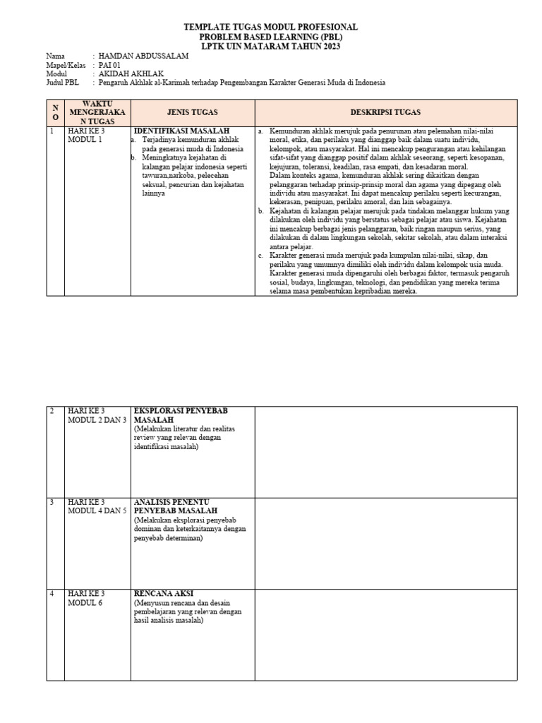 TEMPLATE PBL Modul 1 | PDF TEMPLATE PBL Modul 1 | PDF
