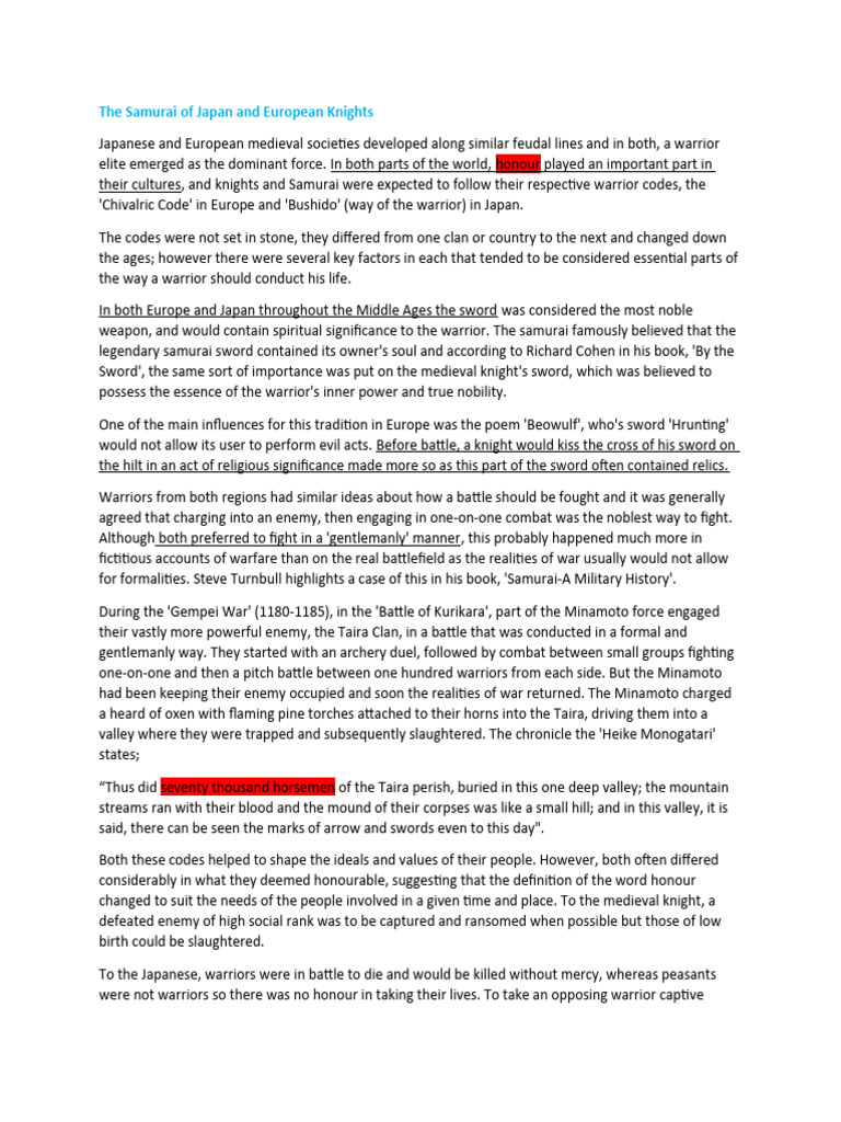 Reading - The Samurai of Japan and European Knights | PDF | Bushido ...