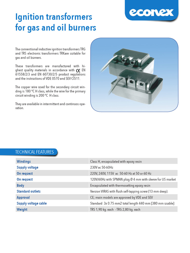 TRS TRG Ignition Trasformers ENG | PDF | Science & Mathematics | Technology & Engineering