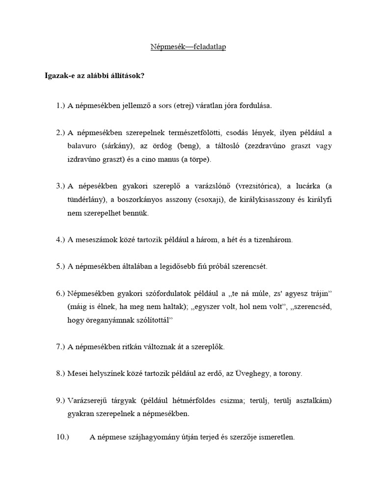 népmesék_feladatlap | PDF