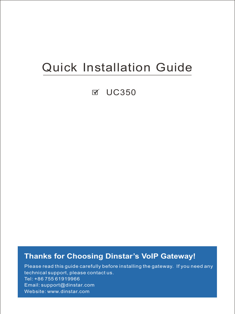 UC350 VoIP Gateway Quick Install Guide | PDF | Session Initiation Protocol | Network Switch