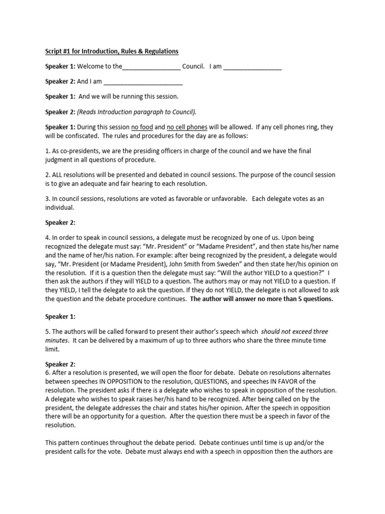 Model UN Script Draft | PDF
