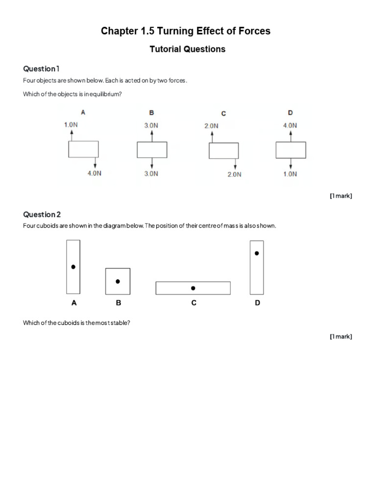 Tutorial (Annotated) 1.5 Turning Effect of Forces | PDF | Force | Weight