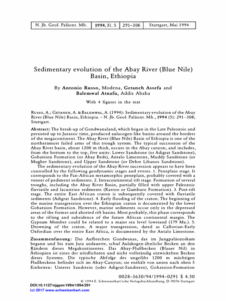 Njgpm Jg 1994 Heft 5 p291-308 Sedimentary Evolution of the Abay River ...