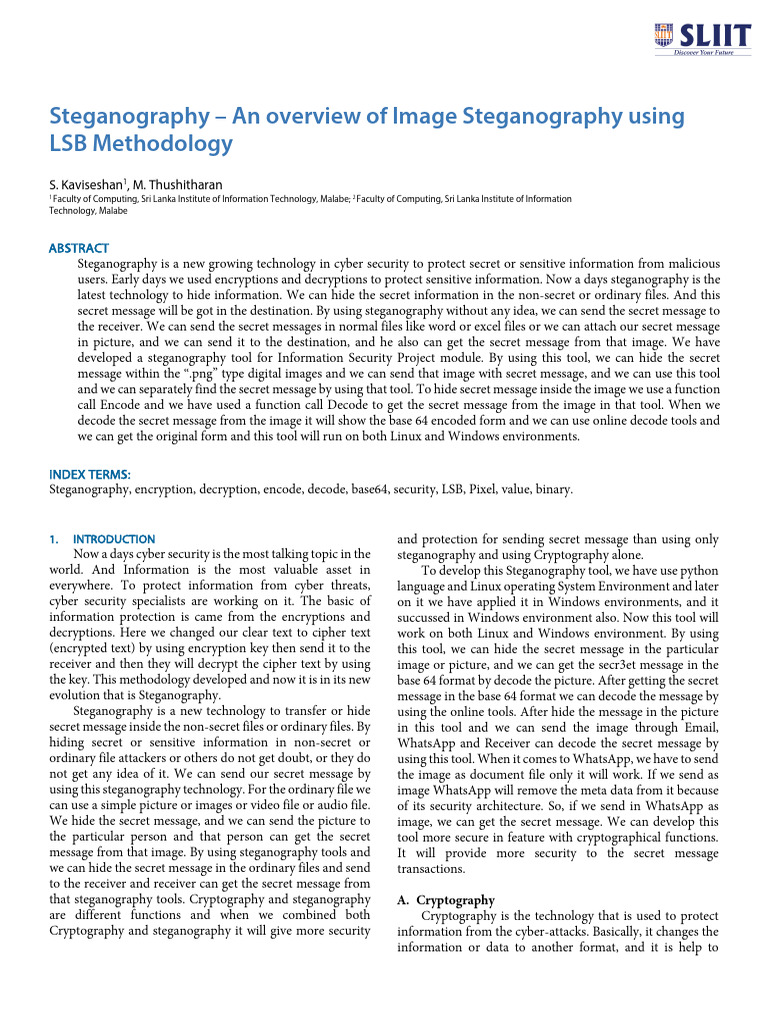 Steganography - An Overview of Image Steganography Using LSB Methodology | PDF | Cryptography ...