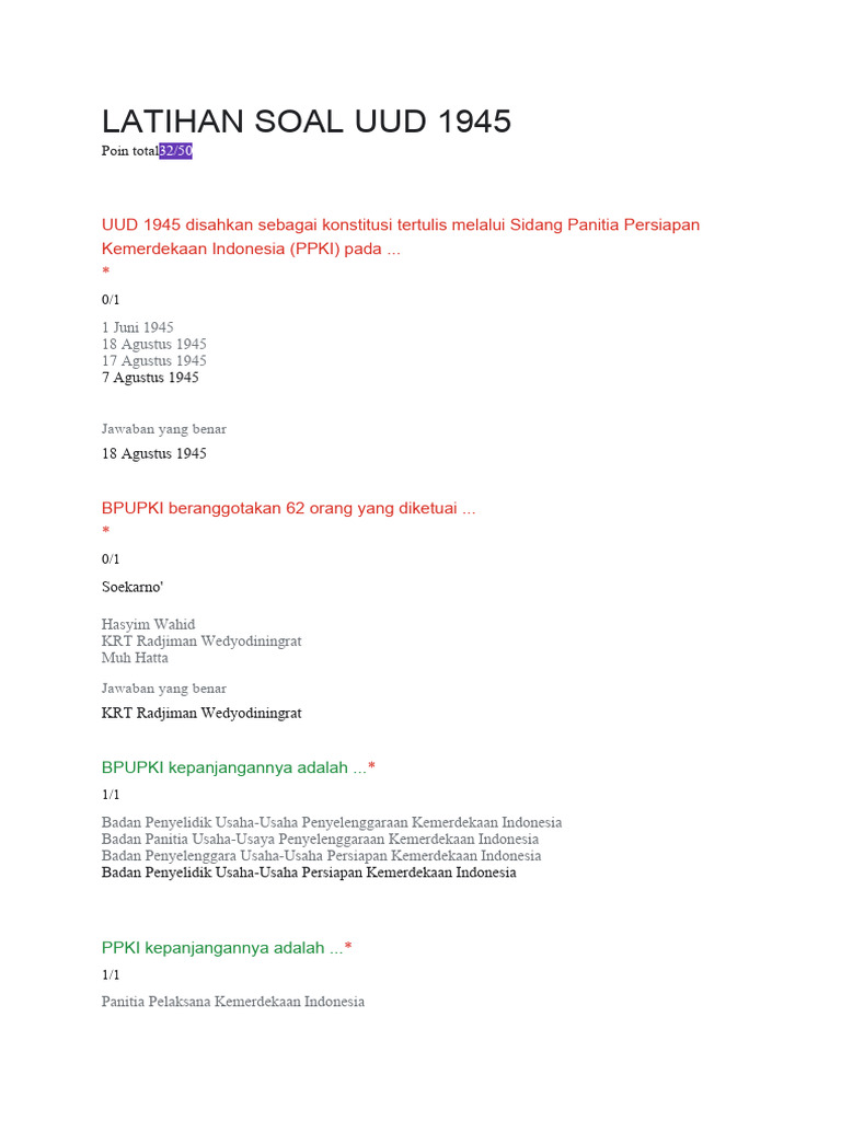 Latihan Soal Uud 1945 | PDF