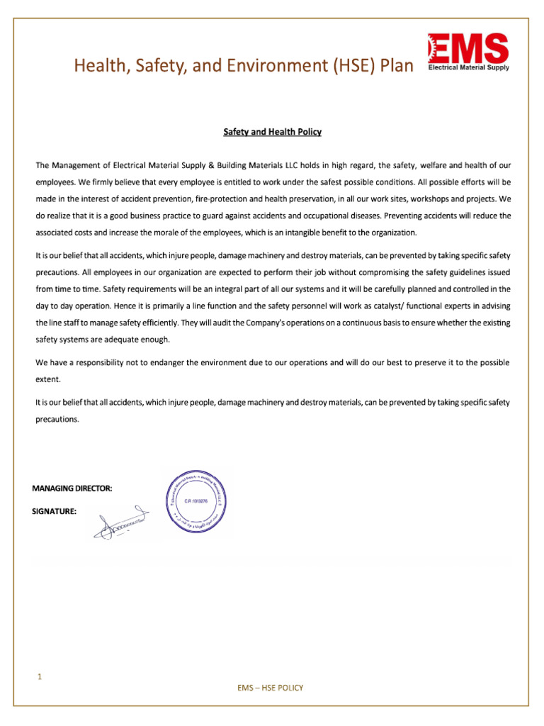 EMS-Safety and Health Policy | PDF