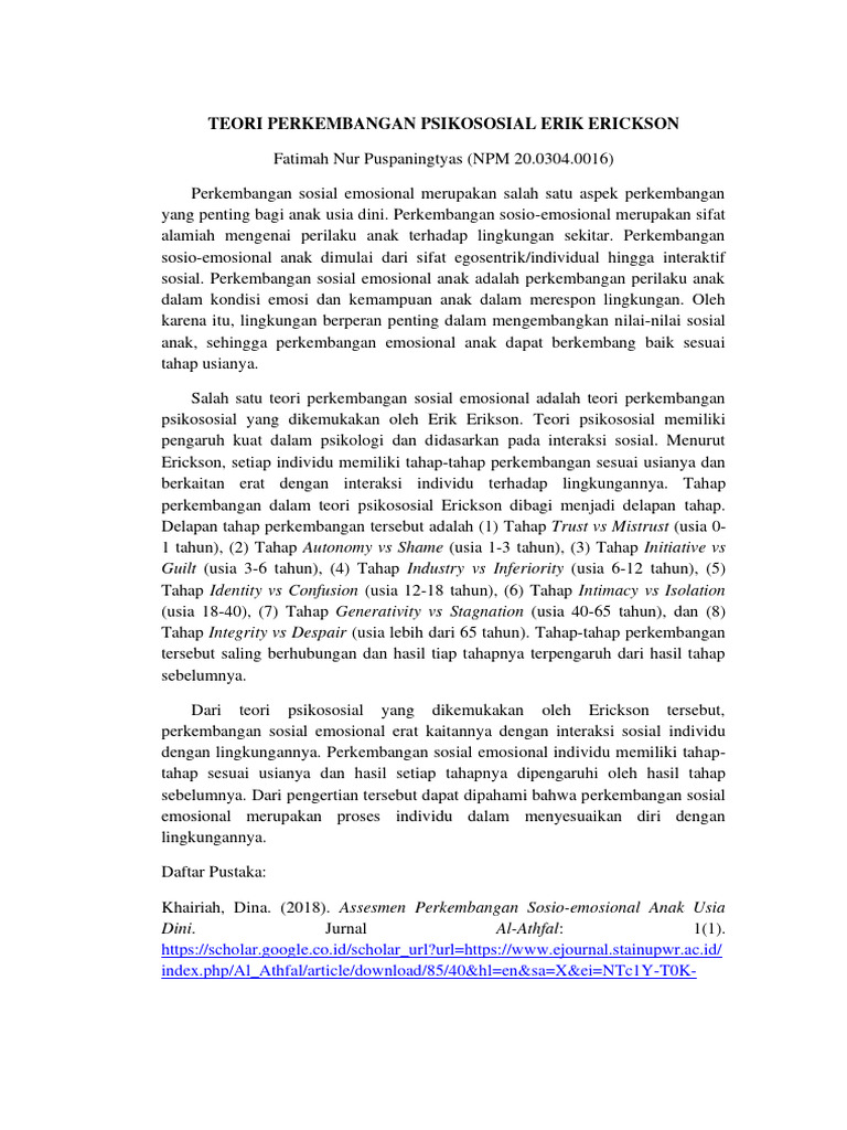 Teori Psikososial Erickson | PDF