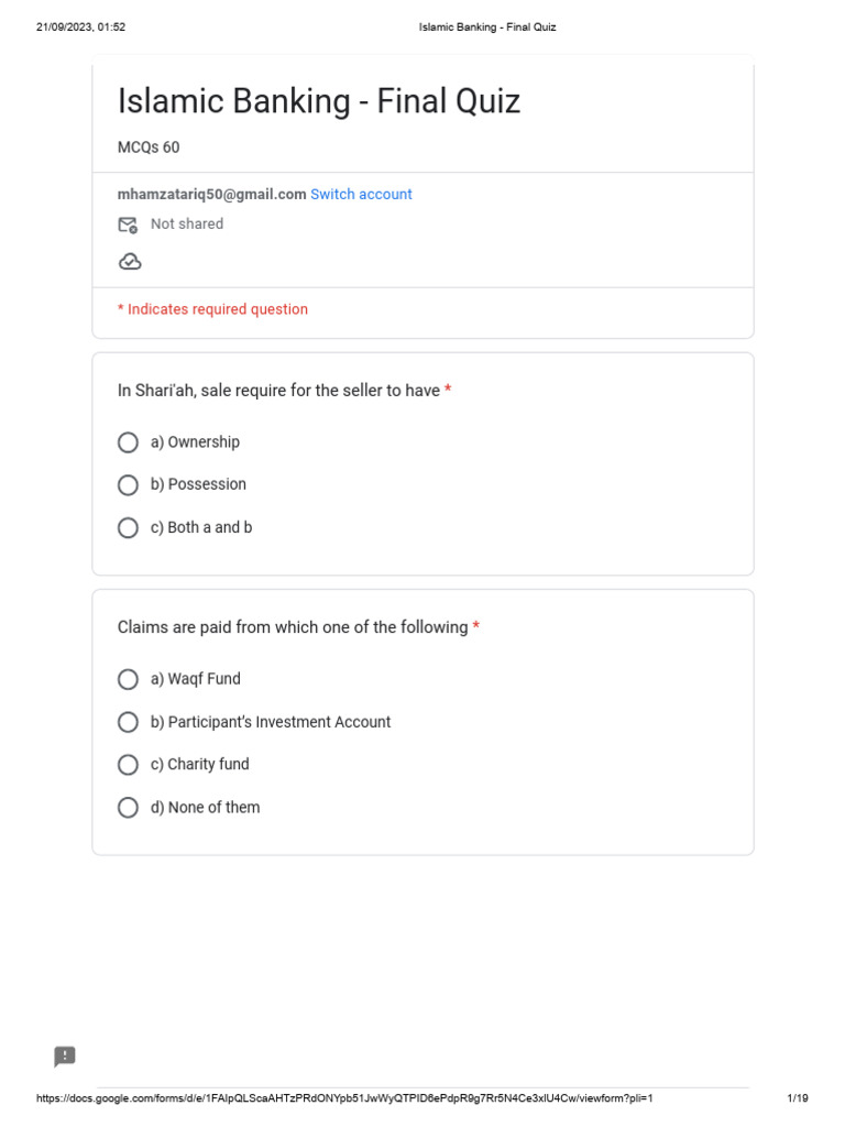 Islamic Banking - Final Quiz | PDF | Islamic Banking And Finance ...