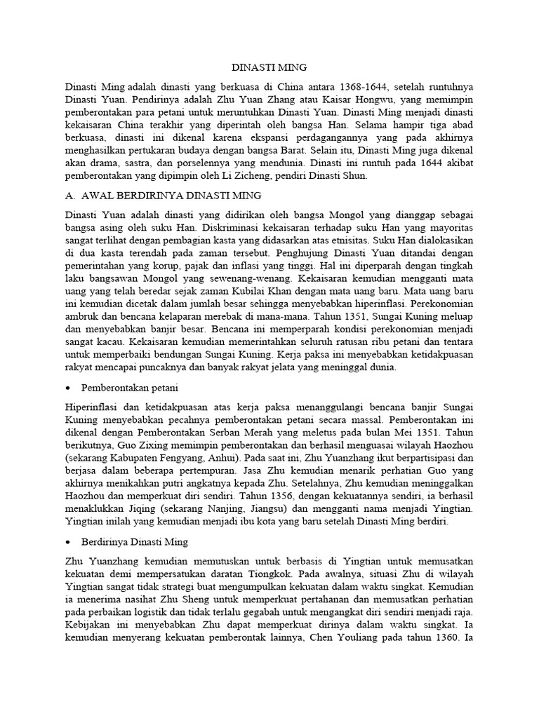 Sejarah Dinasti Ming dan Pendirinya | PDF