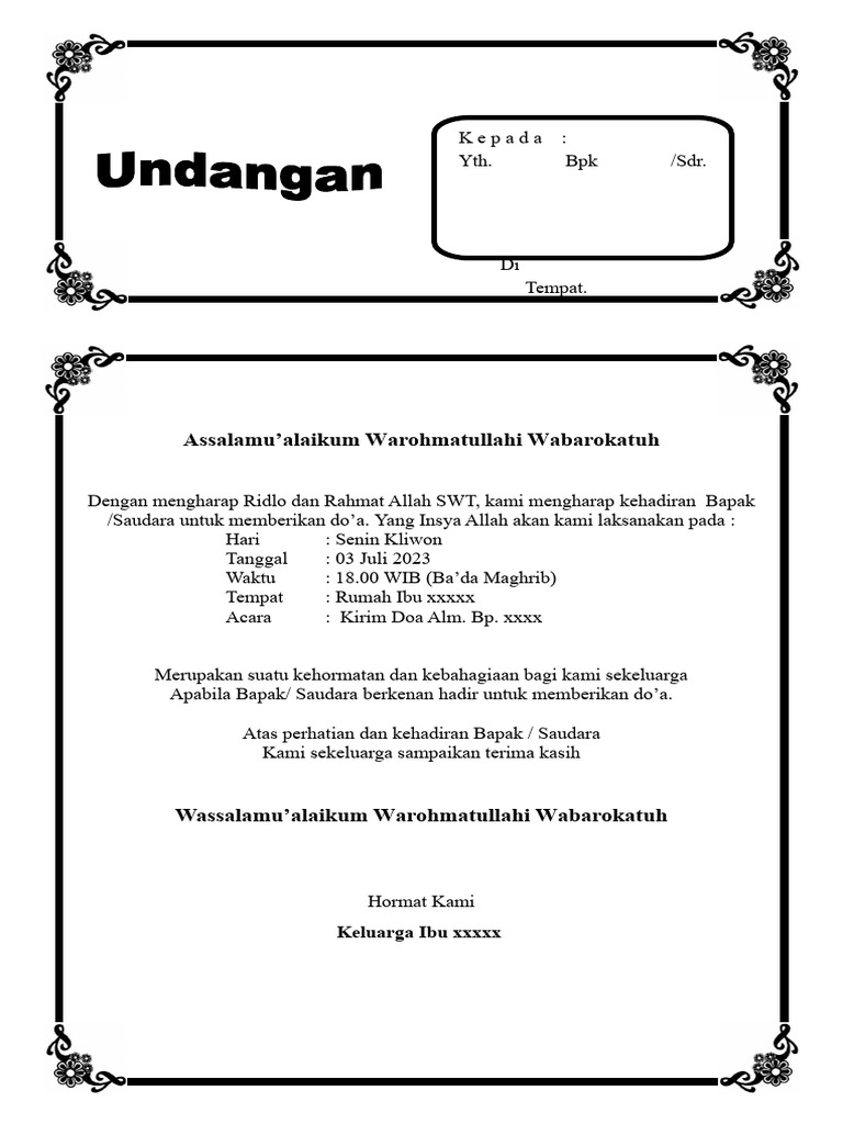 Undangan Kirim Doa Alm. Bp. xxxx | PDF