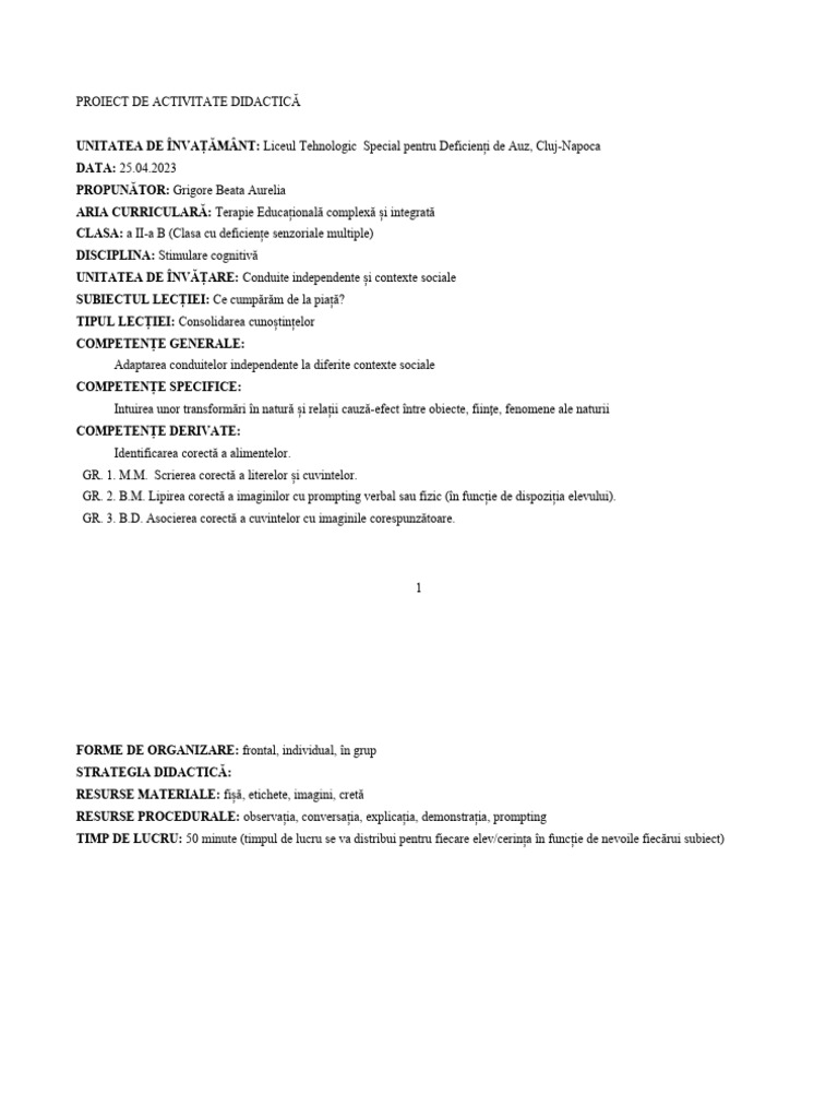 Proiect de Lectie Stimulare Cognitiva Romana | PDF