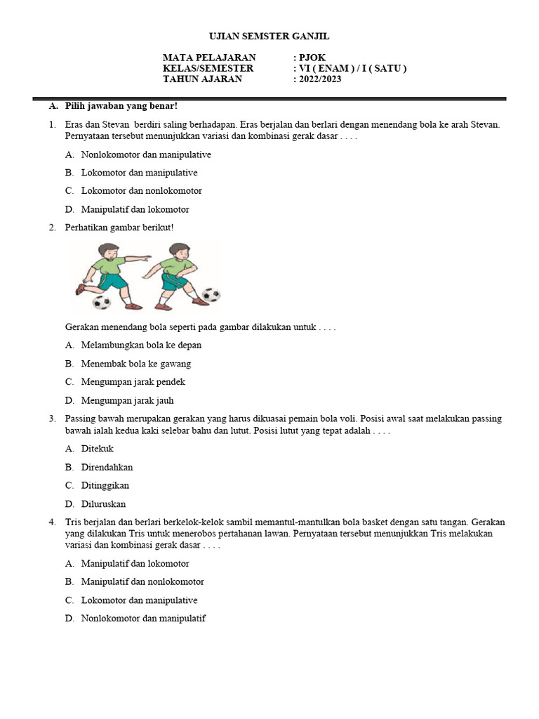 Soal Pas Pjok Kelas 6 Semester 1 | PDF | Olahraga & Rekreasi
