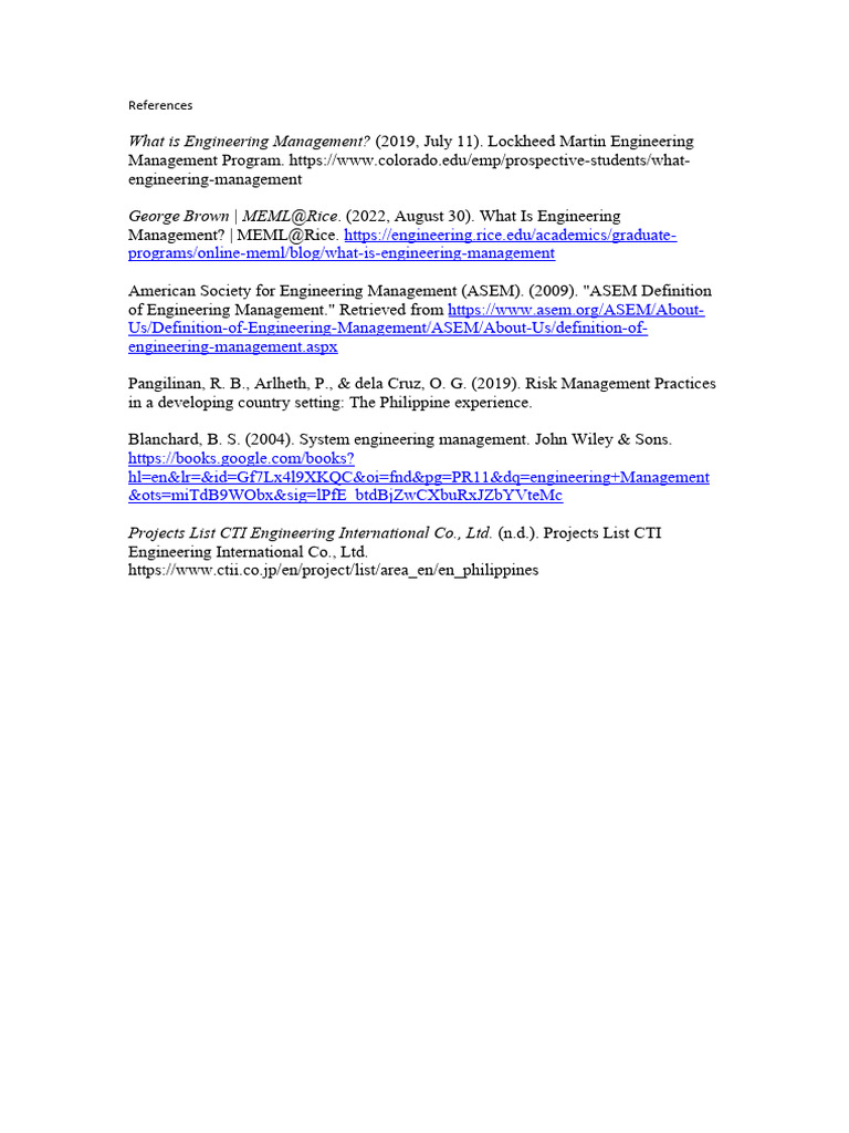 References-Assignment 1 Eng MNGMNT | PDF
