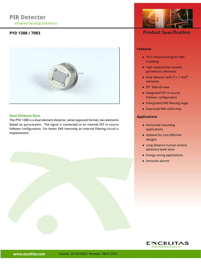 PYD 1388 7083 Dual Element Pyrodetector Datasheet | PDF | Optics | Sensor