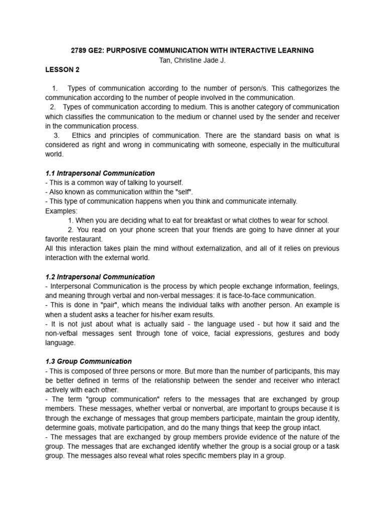 Tan - Lesson 2 - Purposive Communication With Interactive Learning ...