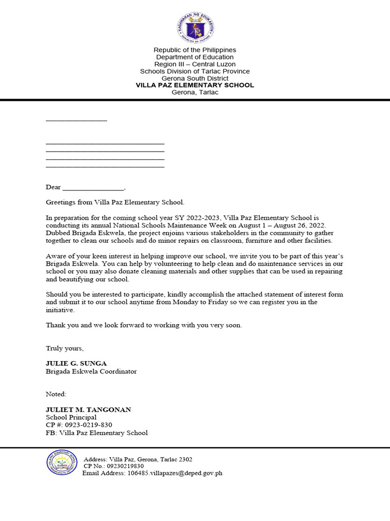 Brigada Eskwela Invitation | PDF