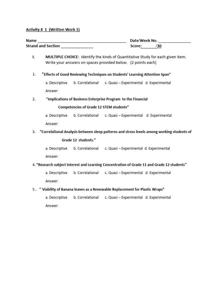 Activity 1 PR2 | PDF | Learning | Quantitative Research