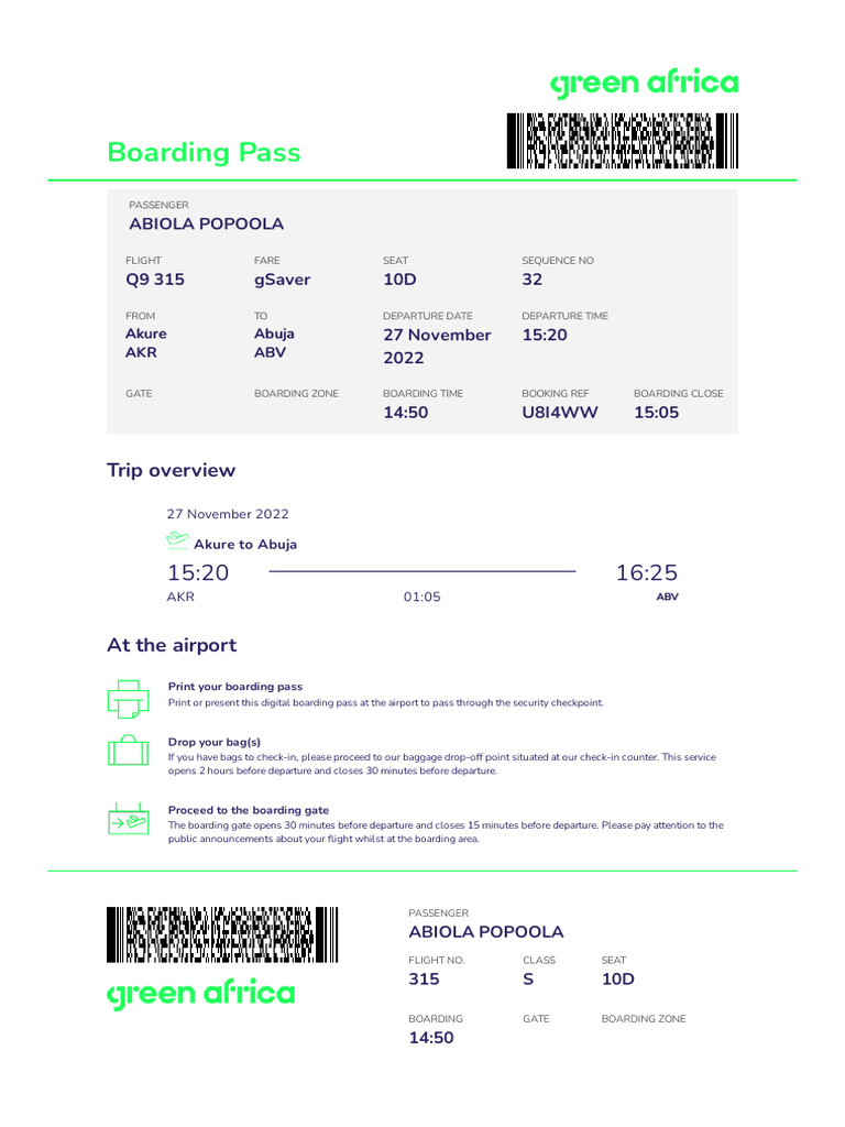 Green-Africa-boarding-pass | PDF | Baggage | Transport
