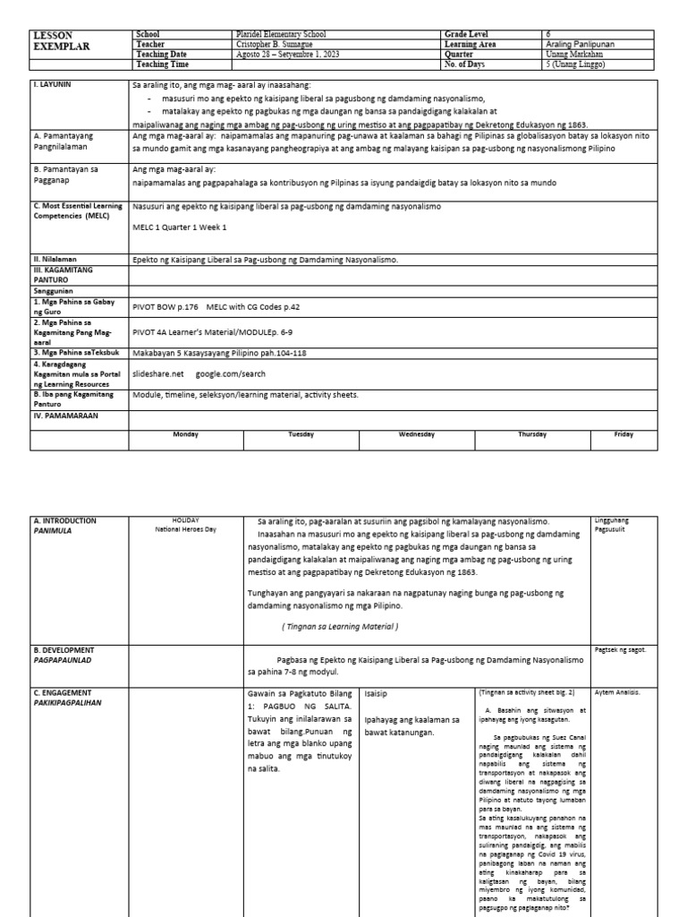 Q1 DLL Ap6 Week 1 | PDF