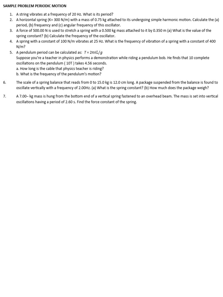 Sample Problem Periodic Motion | PDF