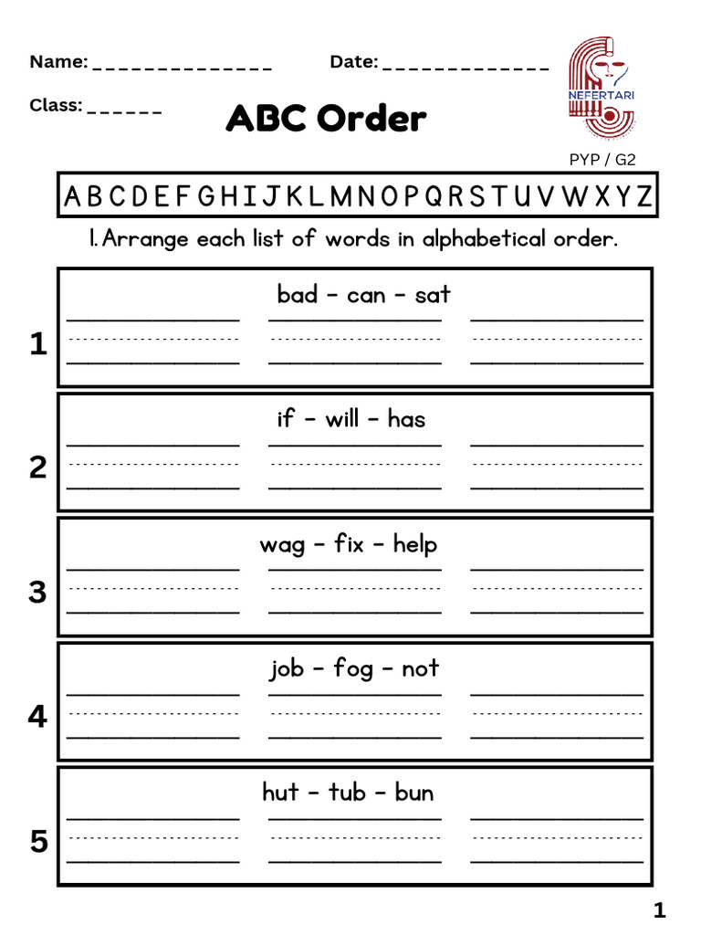 Alphabetical Order PDF