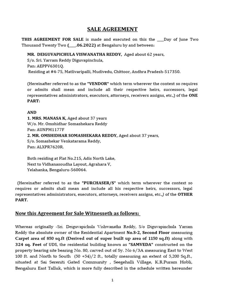 Sale Agreement | PDF | Deed | Private Law