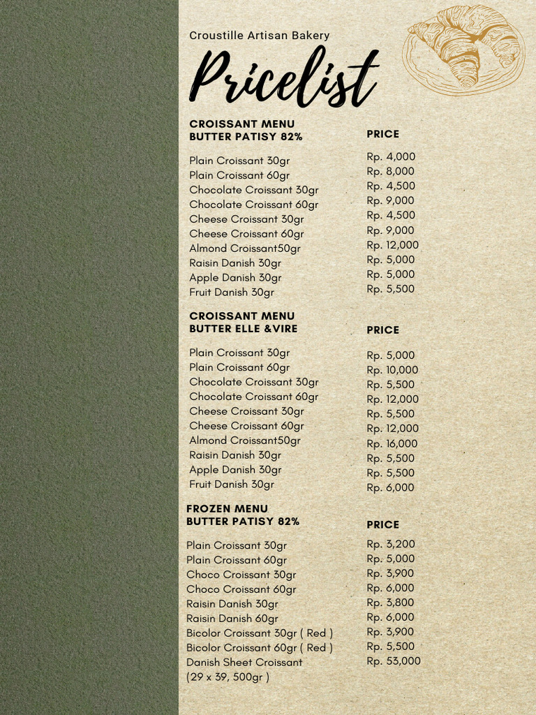 Daftar Harga Croissant 2023 | PDF | Roti | Makanan Fermentasi