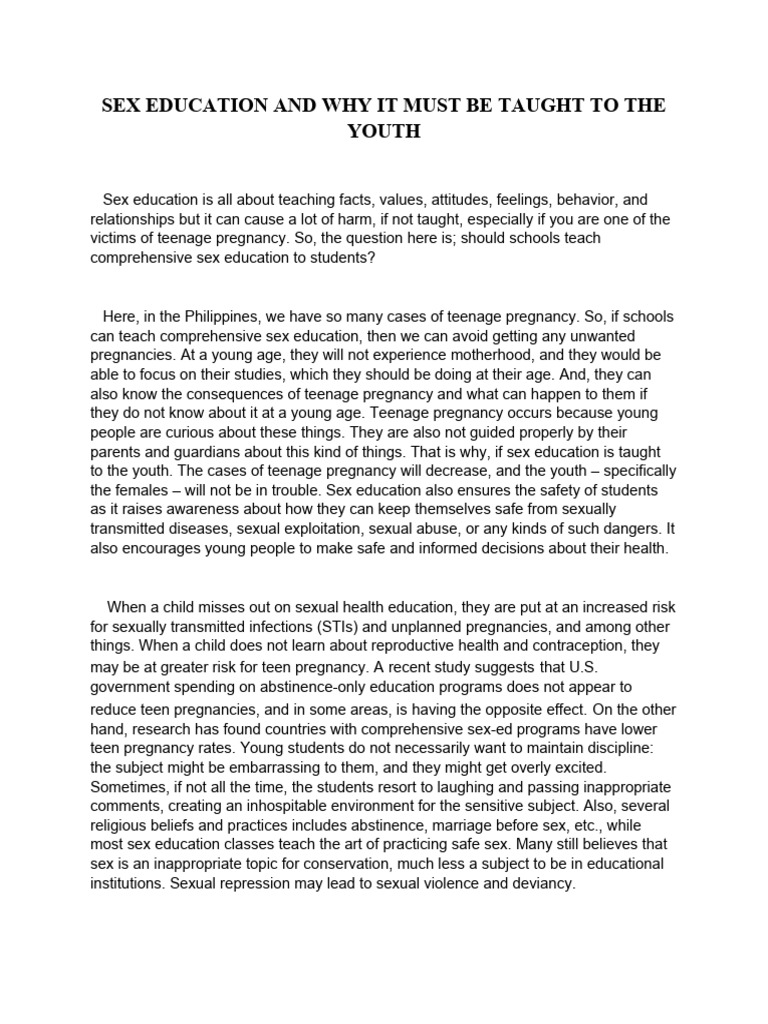 Sex Education And Its Importance Pdf Sex Education Teenage Pregnancy