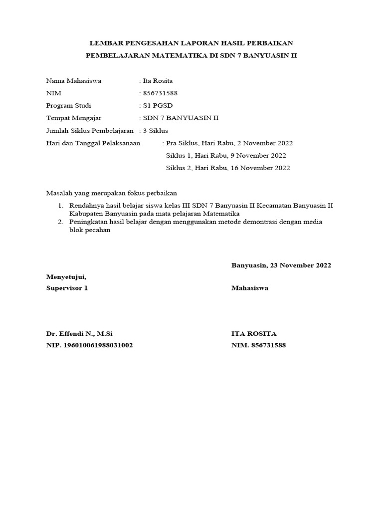 Lembar Pengesahan Laporan Hasil Perbaikan | PDF