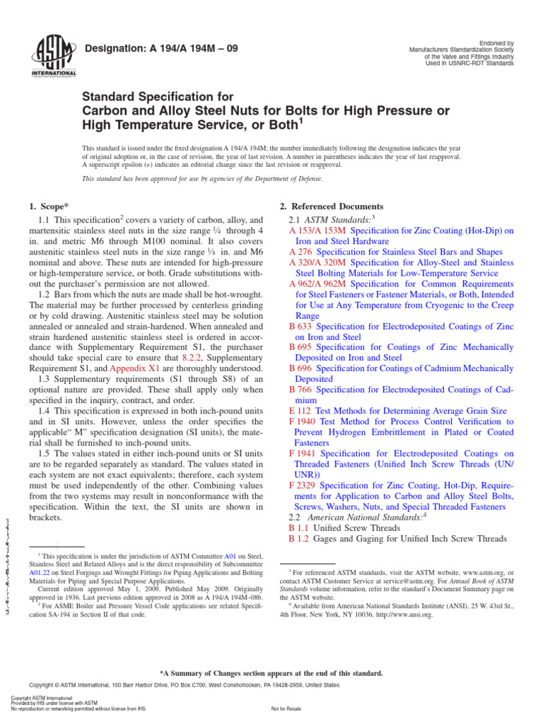 Astm A-194 | PDF | Screw | Steel
