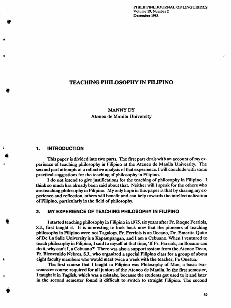 14 - Teaching Philosophy in Filipino | PDF | Phenomenology (Philosophy ...