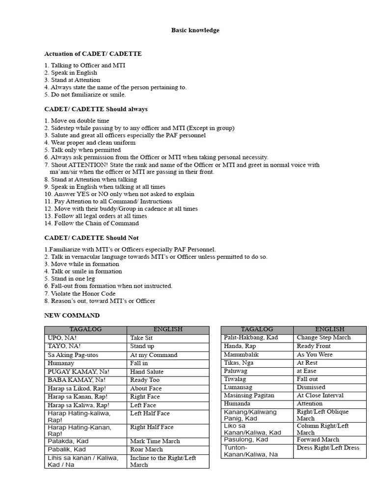 Basic Knowledge For CADET | PDF