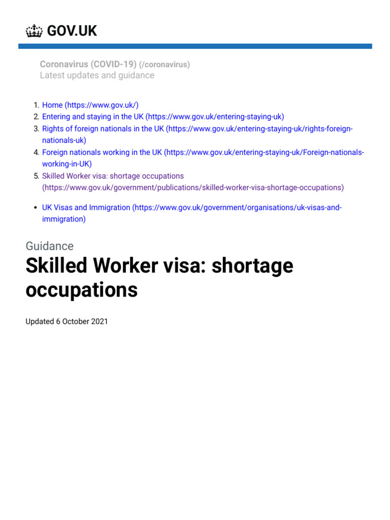 Skilled Worker Visa - Shortage Occupations - GOV - UK | PDF ...