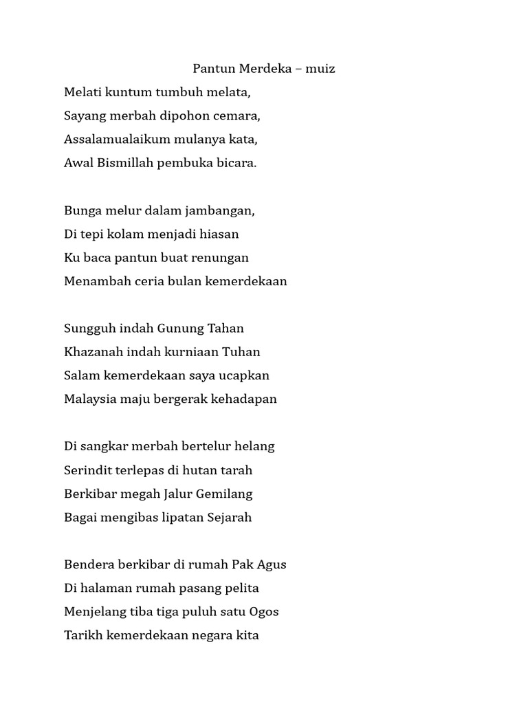 Pantun Kemerdekaan Malaysia 2023 | PDF