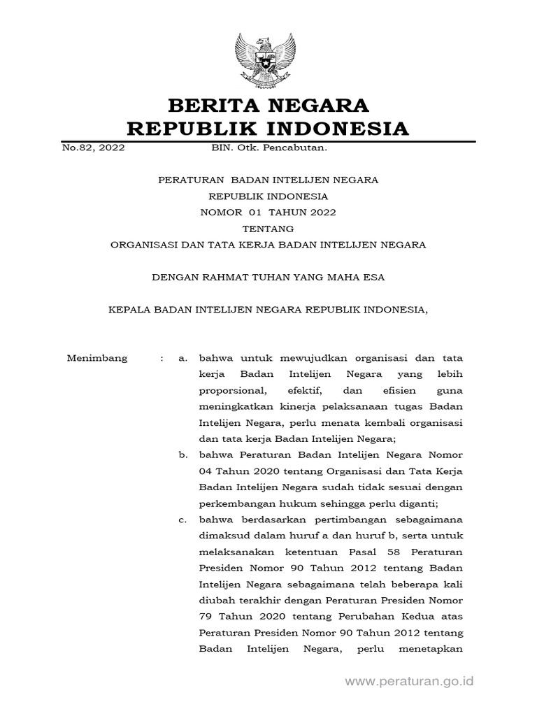 Tugas dan Fungsi Badan Intelijen Negara | PDF | Hukum