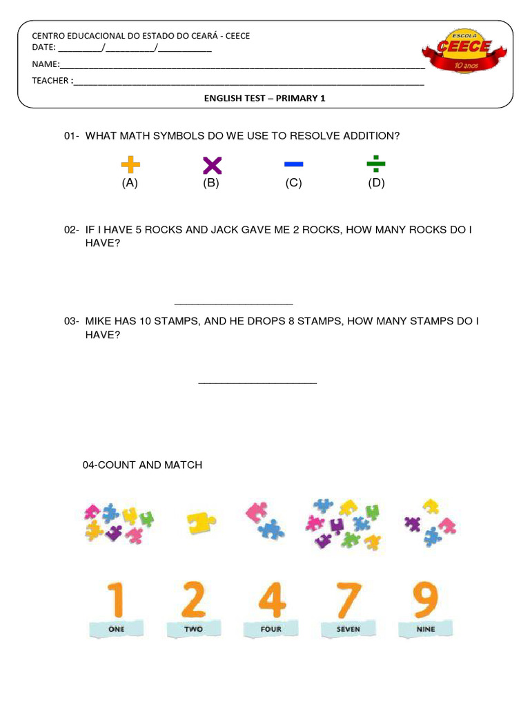 Math English Test | PDF