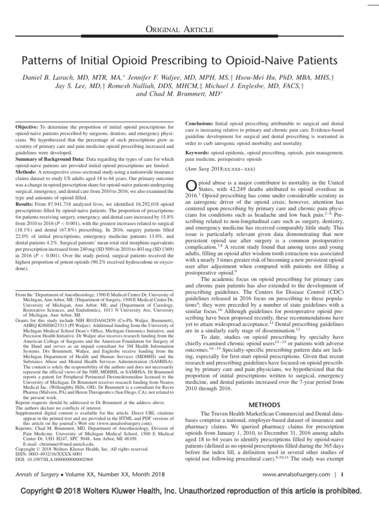 1 Patterns of Initial Opioid Prescribing To Opioid Naive Patients | PDF ... 1 Patterns of Initial Opioid Prescribing To Opioid Naive Patients | PDF ...